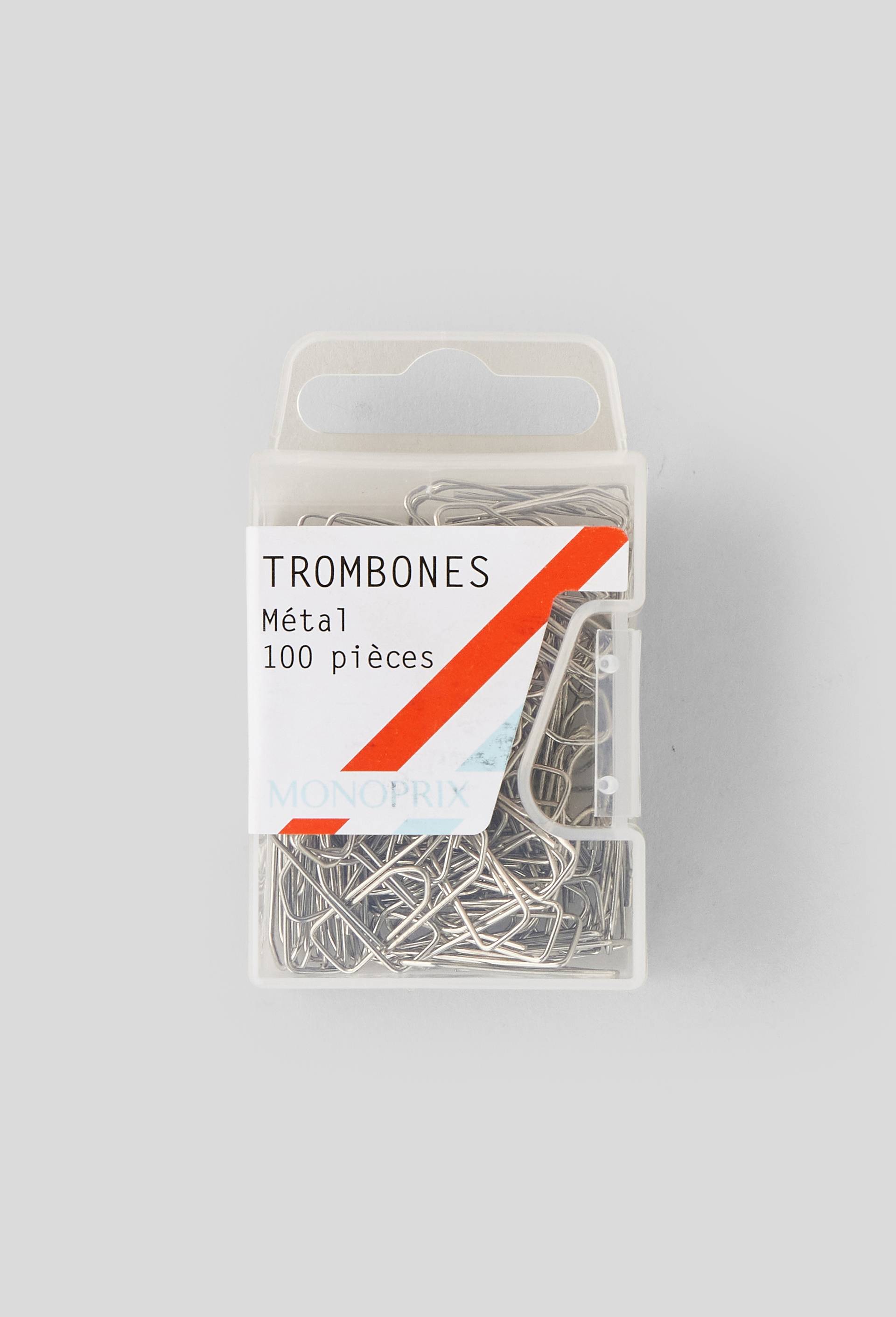 Boîte de 100 trombones en métal Monoprix