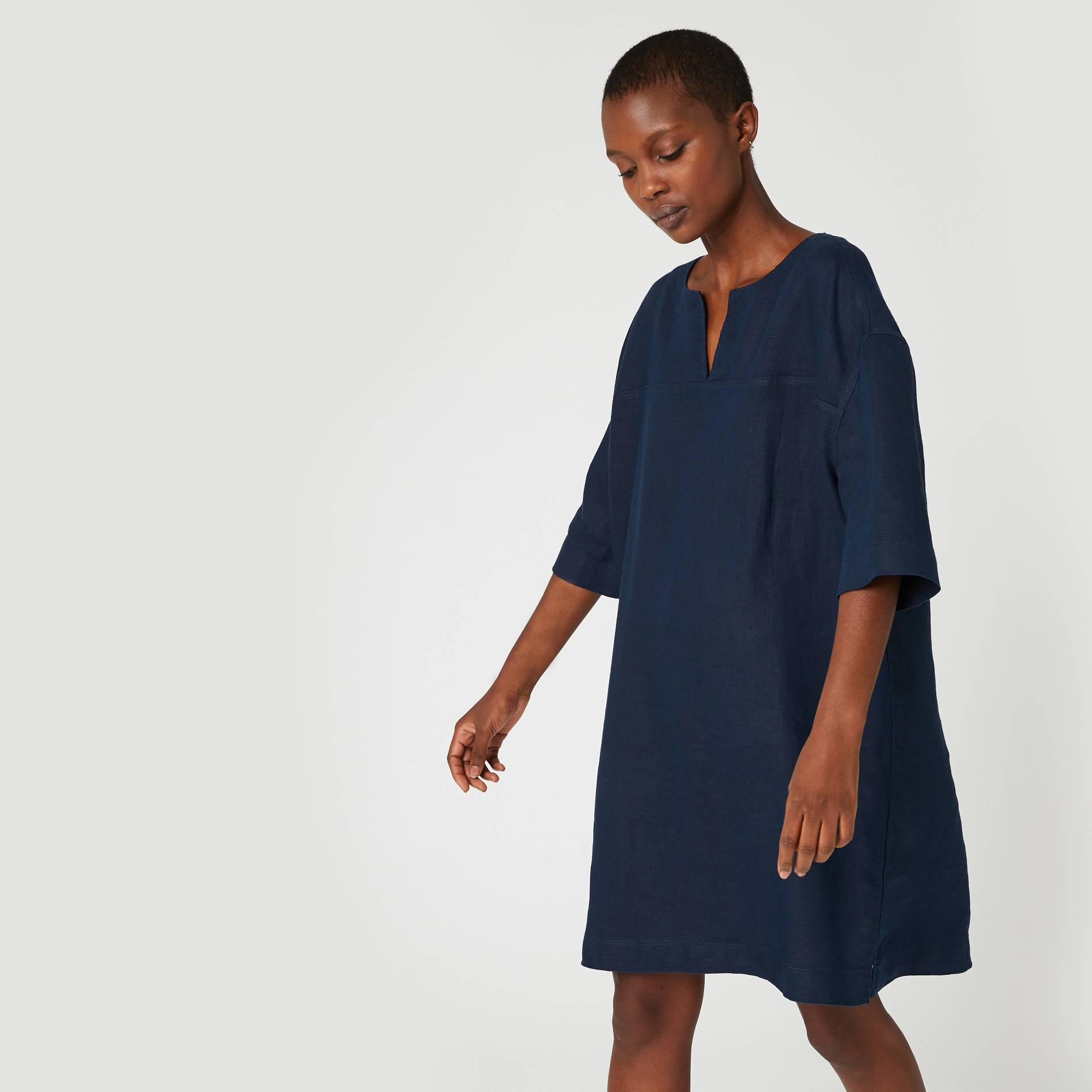 Robe col V en lin BLEU 0 pour femme MONOPRIX FEMME
