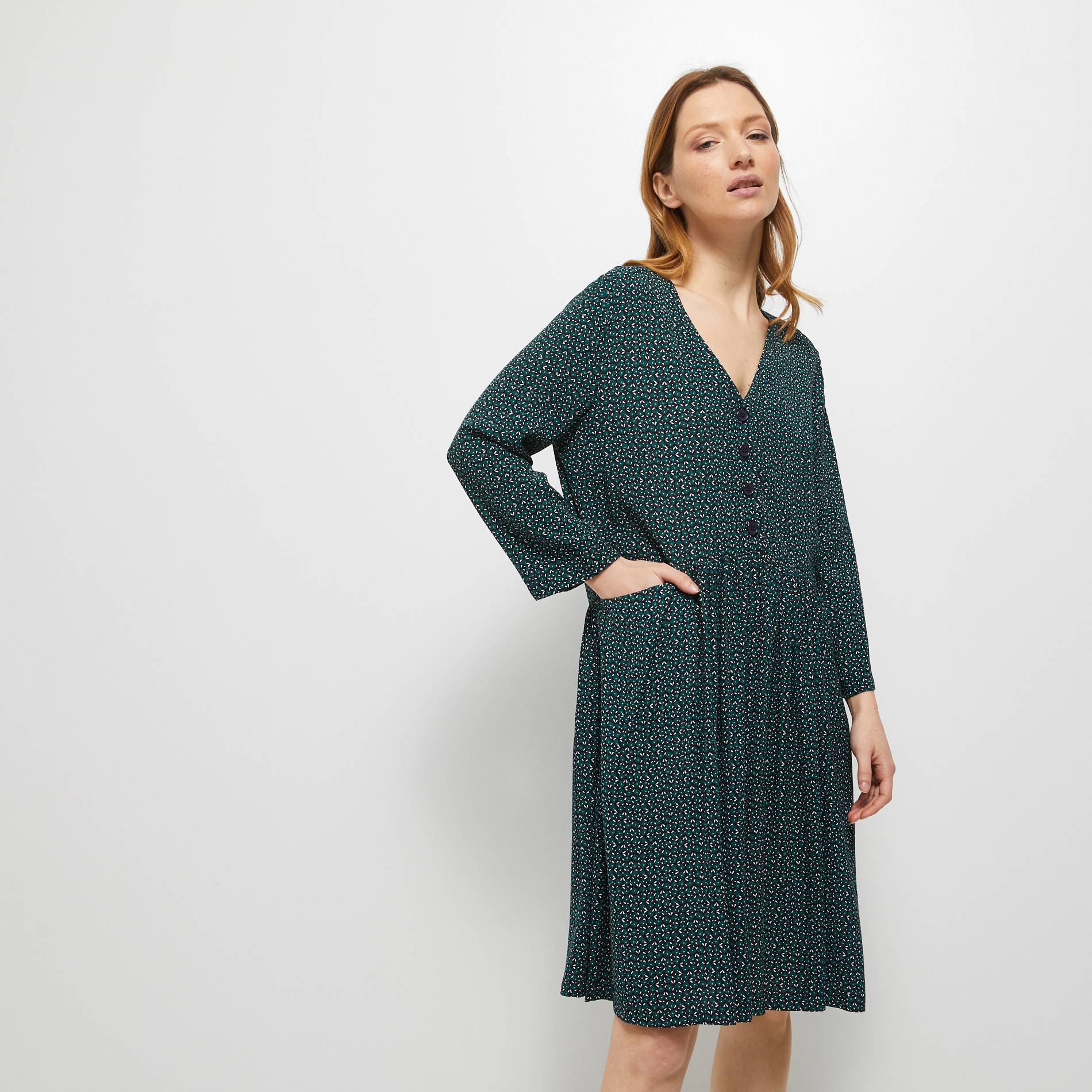 Robe fluide courte col V imprimé VERT CLAIR pour femme MONOPRIX FEMME