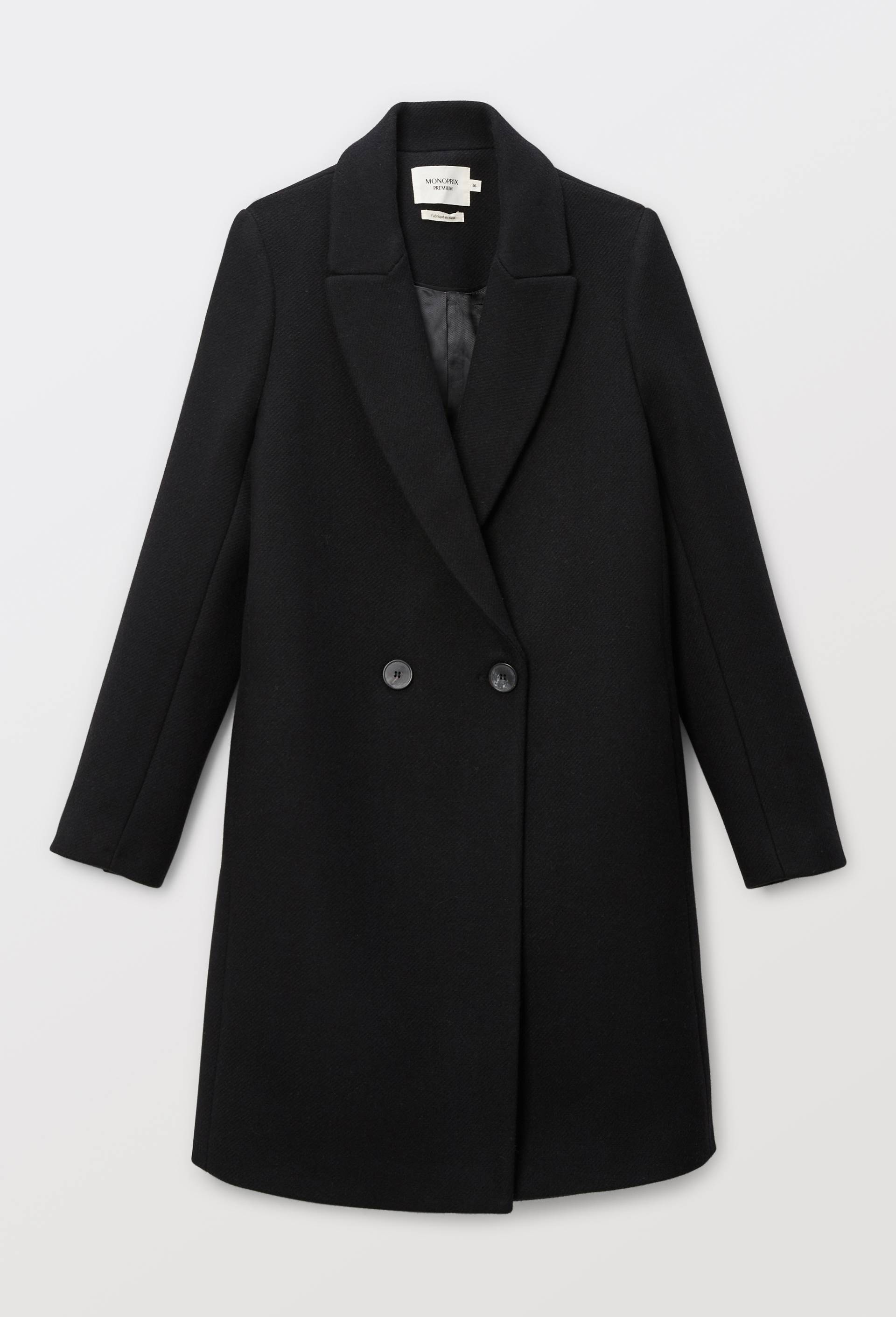 Manteau mi-long boutons croisés contenant de la laine NOIR pour femme MONOPRIX PREMIUM