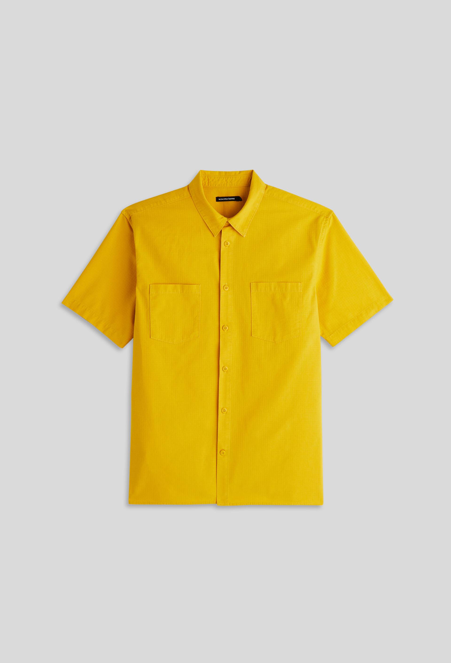 Chemise unie en coton, Oeko-tex JAUNE pour homme MONOPRIX HOMME