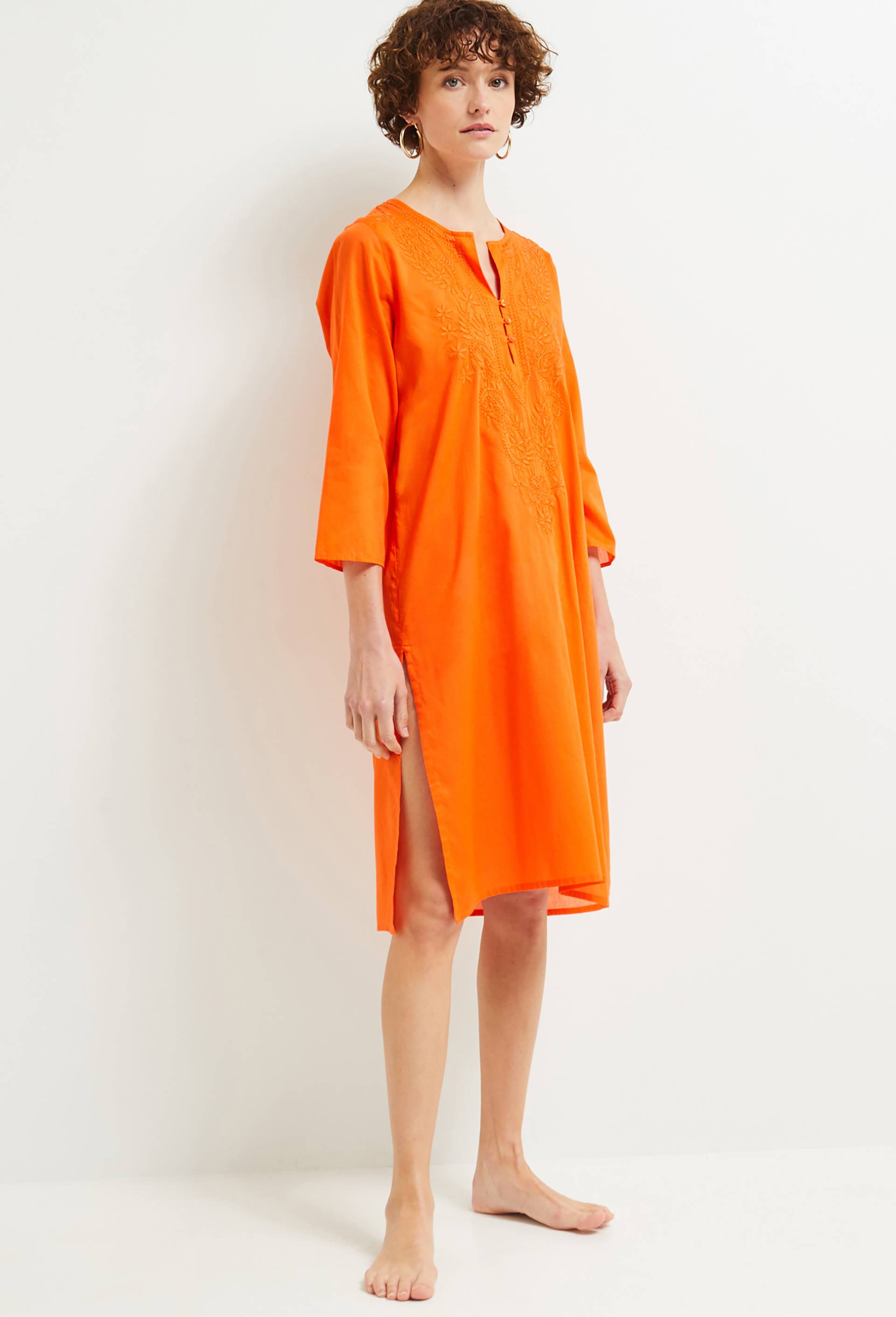 Tunique courte brodée en coton BIO ORANGE pour femme MONOPRIX