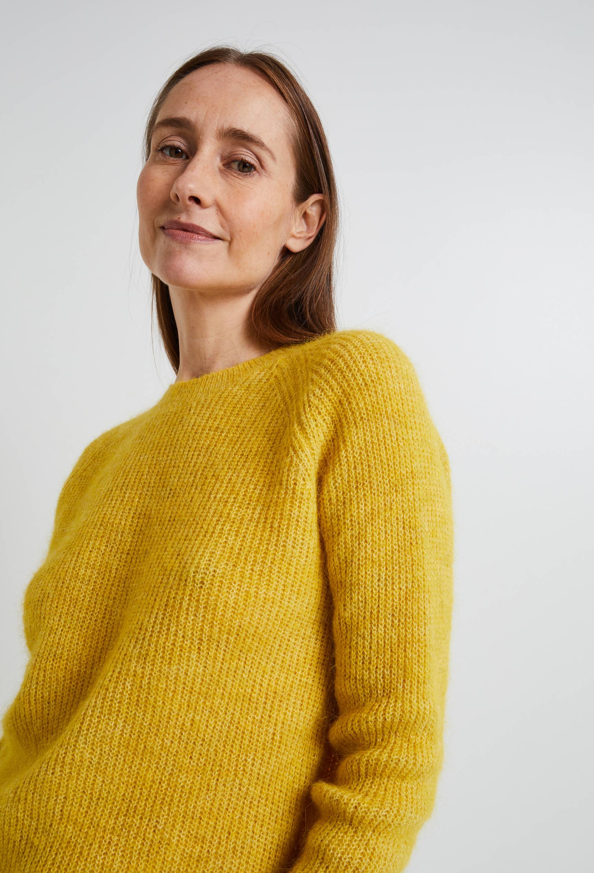 Pull col rond en maille perlée uni contenant de l'alpaga JAUNE pour femme MONOPRIX PREMIUM