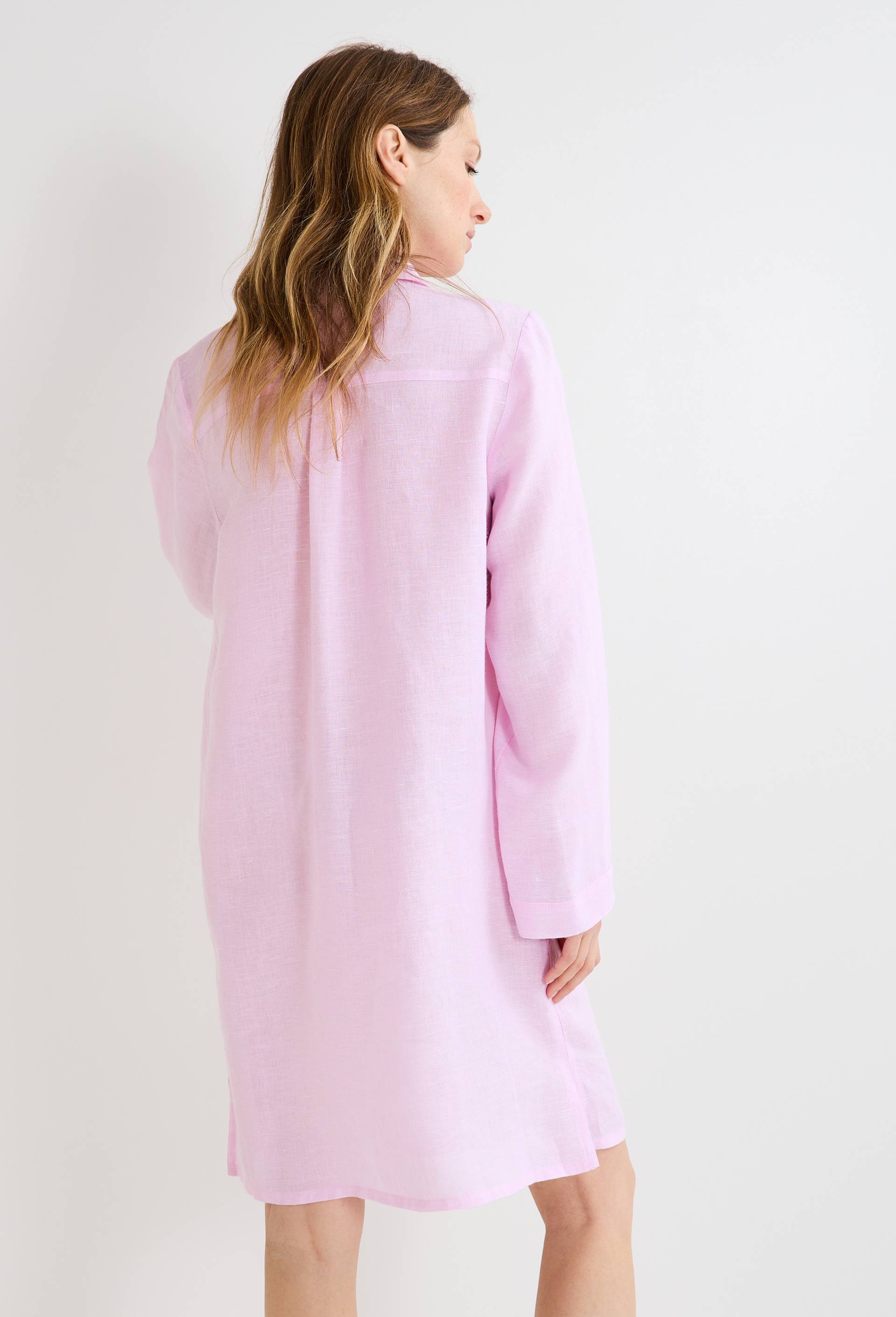 Chemise de nuit manches longues unie en lin ROSE CLAIR pour femme MONOPRIX PREMIUM
