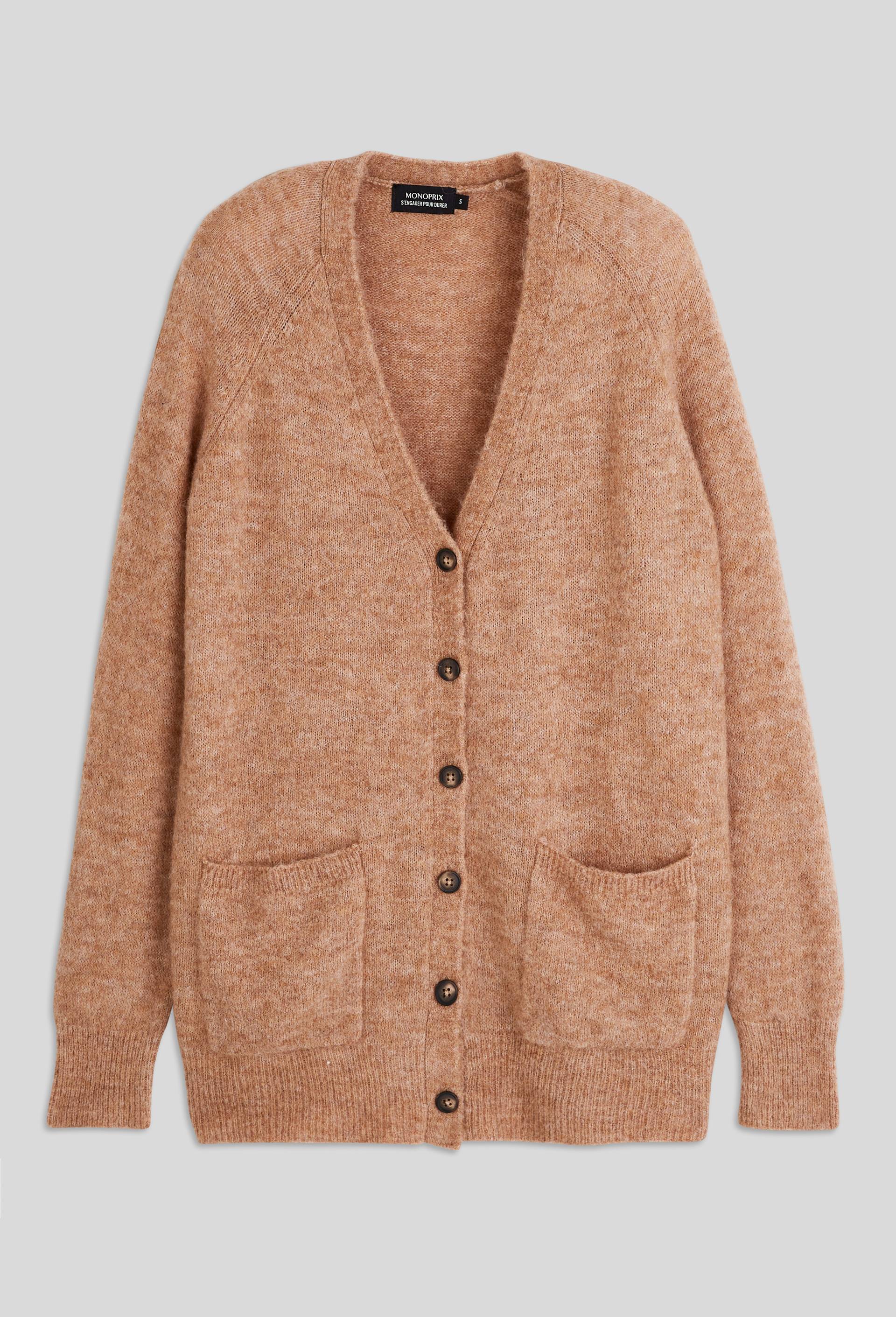 Cardigan long col V contenant de l'alpaga BEIGE pour femme MONOPRIX