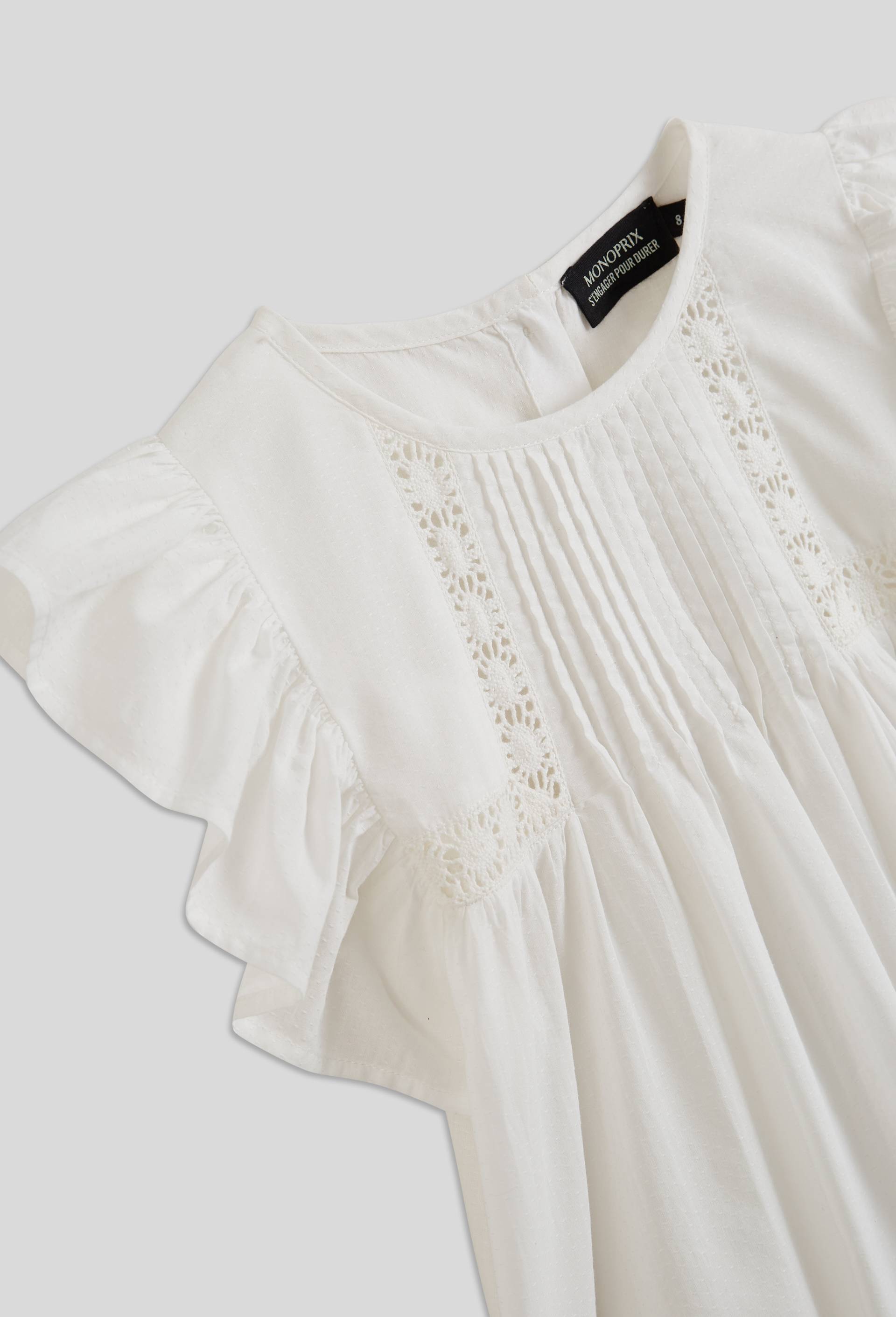 Blouse à volants en coton BIO GOTS ECRU pour enfant MONOPRIX