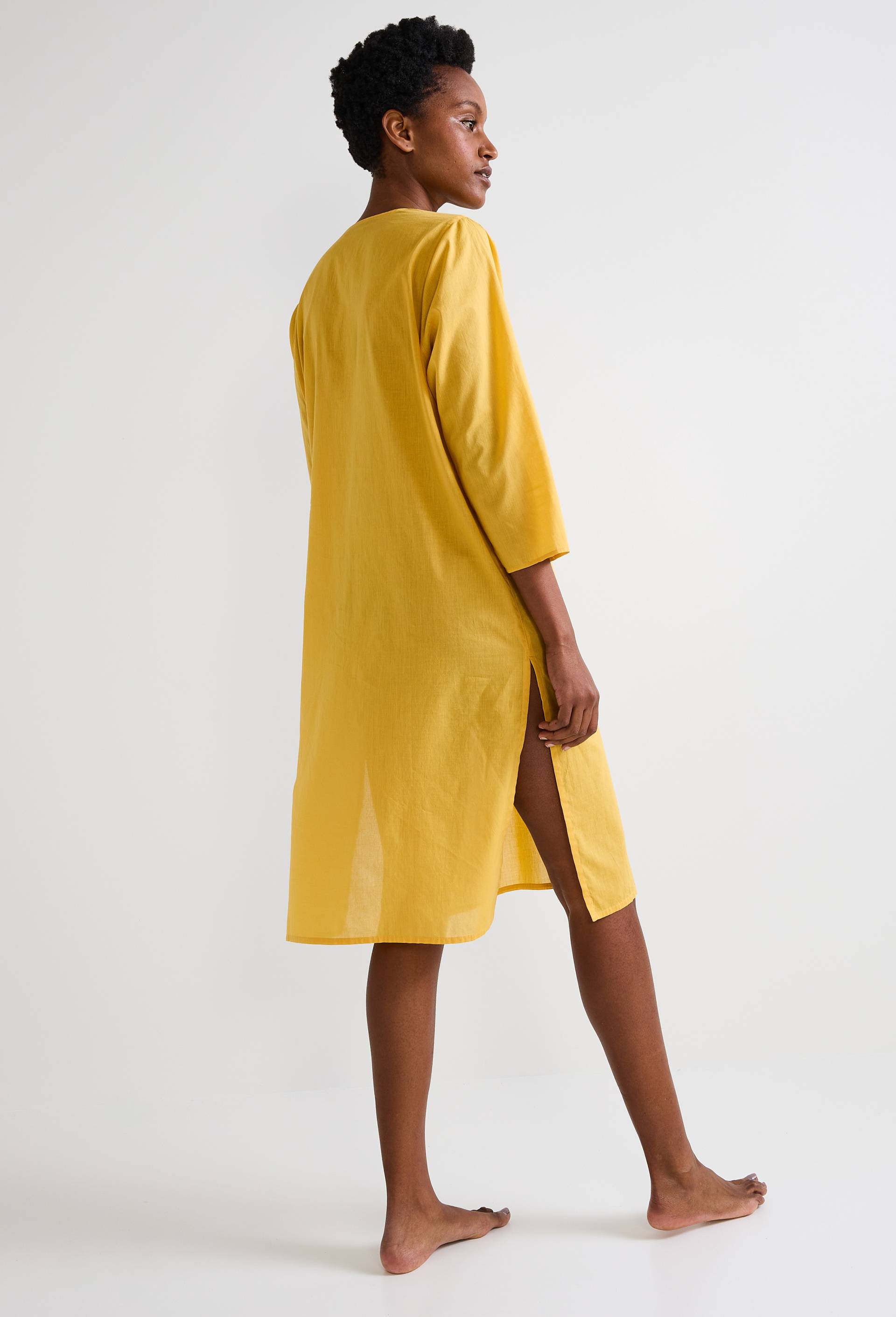 Tunique courte brodée en coton BIO JAUNE pour femme MONOPRIX