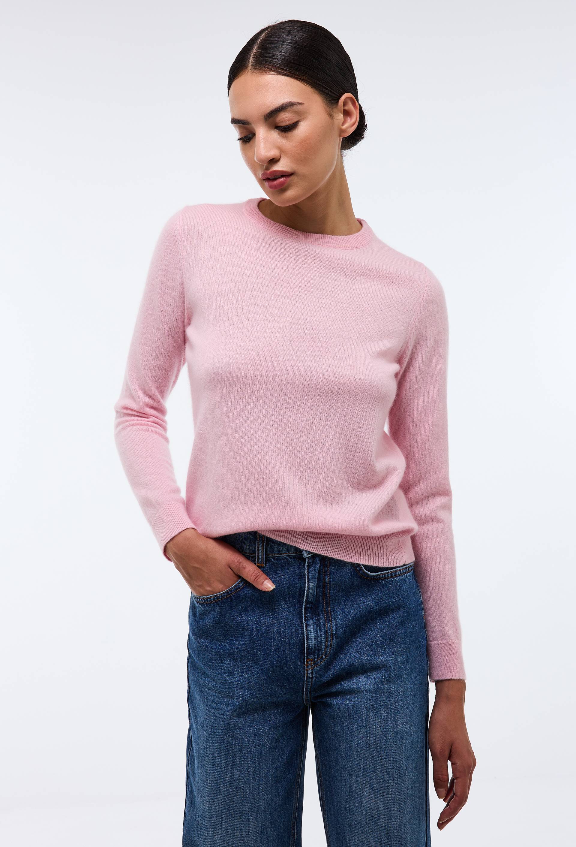 Pull col rond en cachemire ROSE CLAIR pour femme MONOPRIX PREMIUM