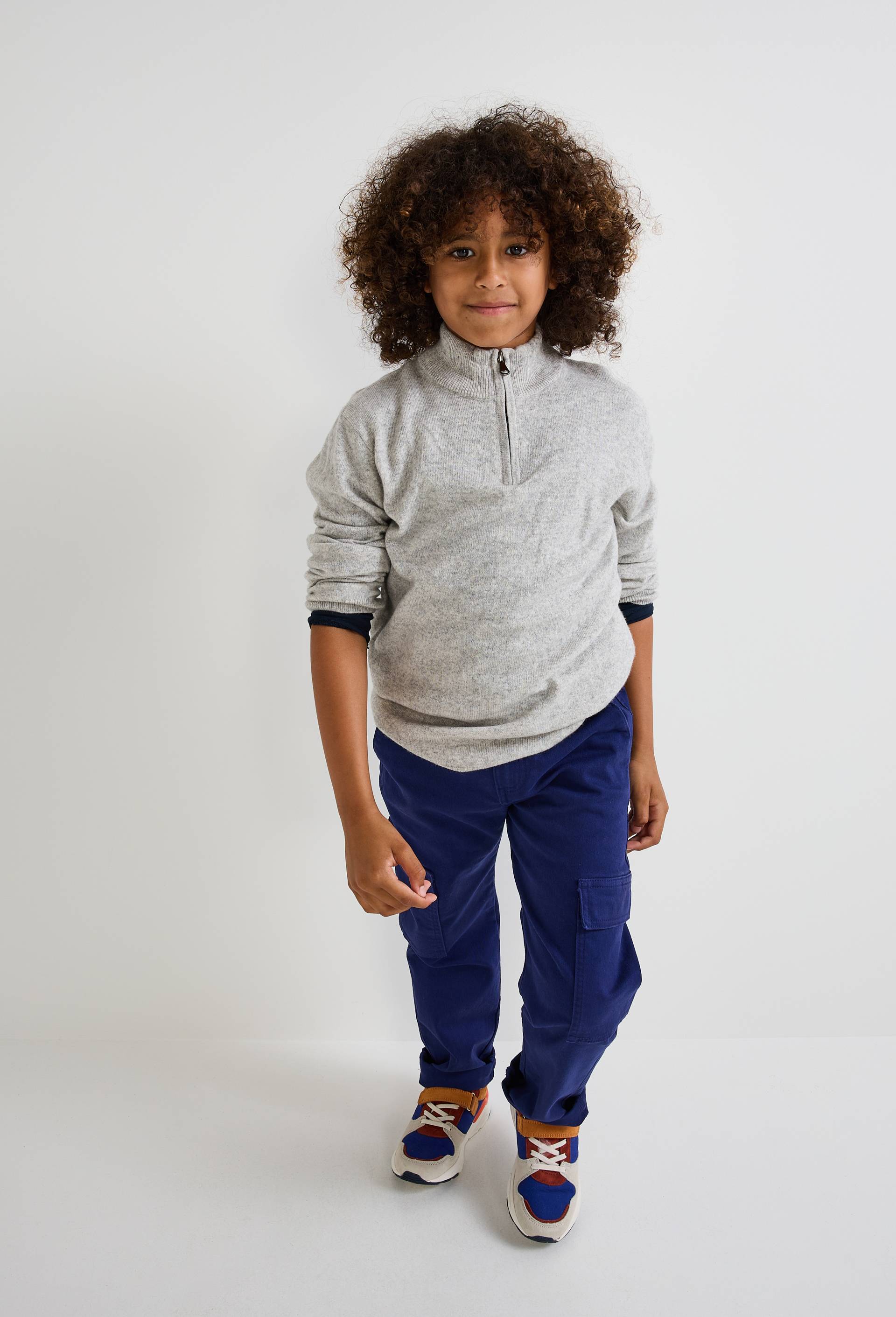 Pantalon cargo retroussé en coton BIO BLEU FONCE pour enfant MONOPRIX