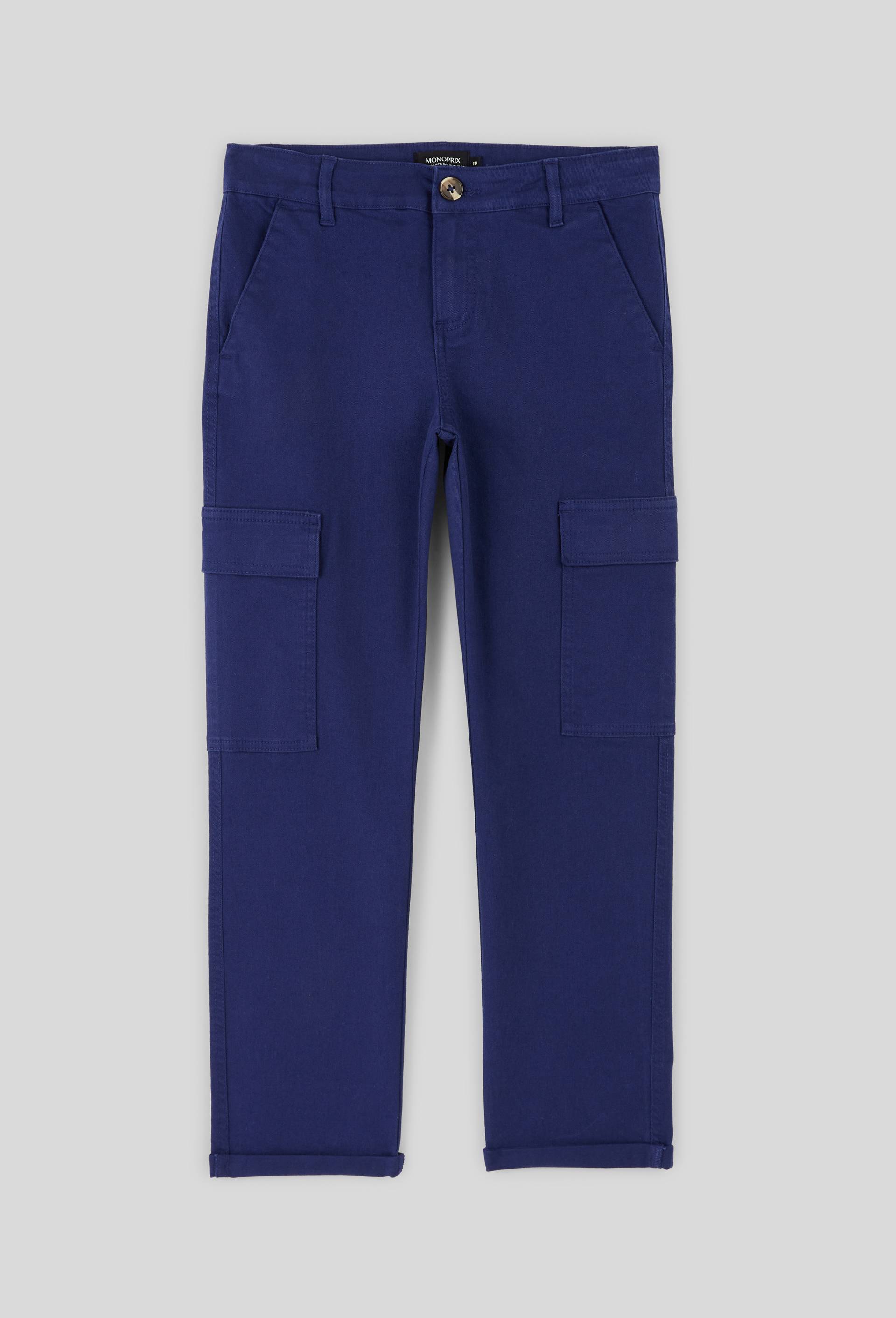 Pantalon cargo retroussé en coton BIO BLEU FONCE pour enfant MONOPRIX