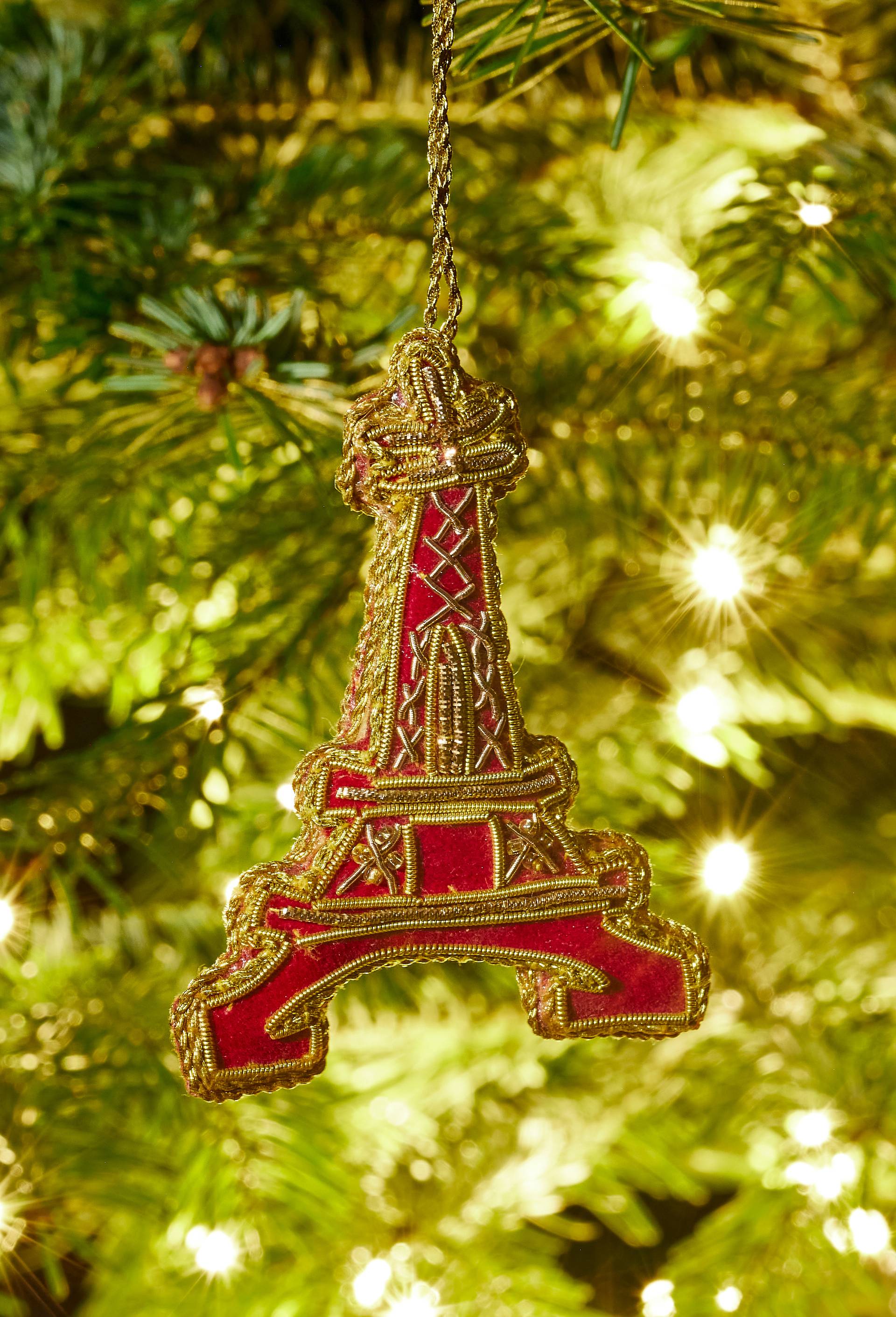 Ornement Tour Eiffel, 10cm, en tissu perlé ROUGE MONOPRIX