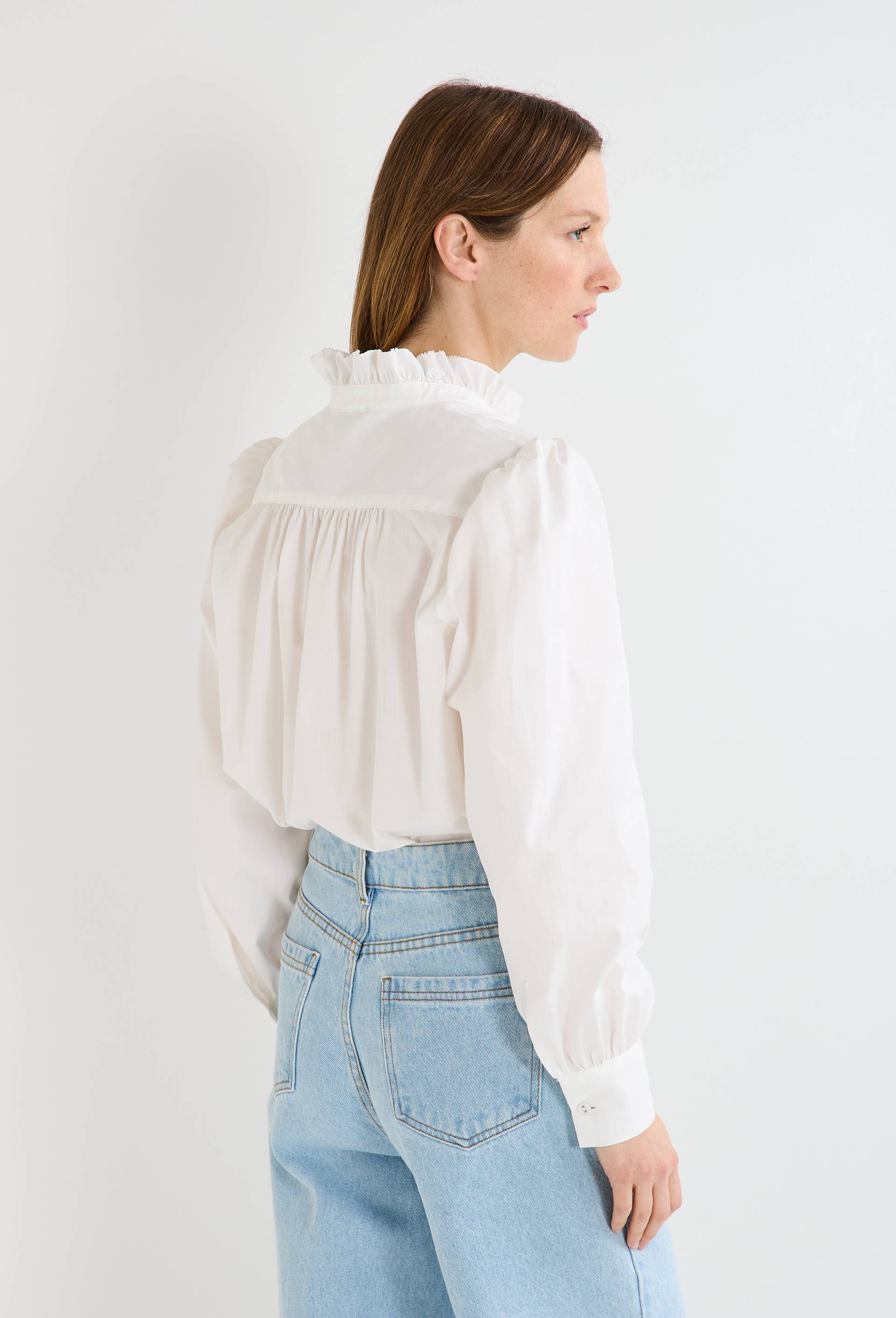 Blouse manches longues unie avec col montant en coton BIO GOTS ECRU ...