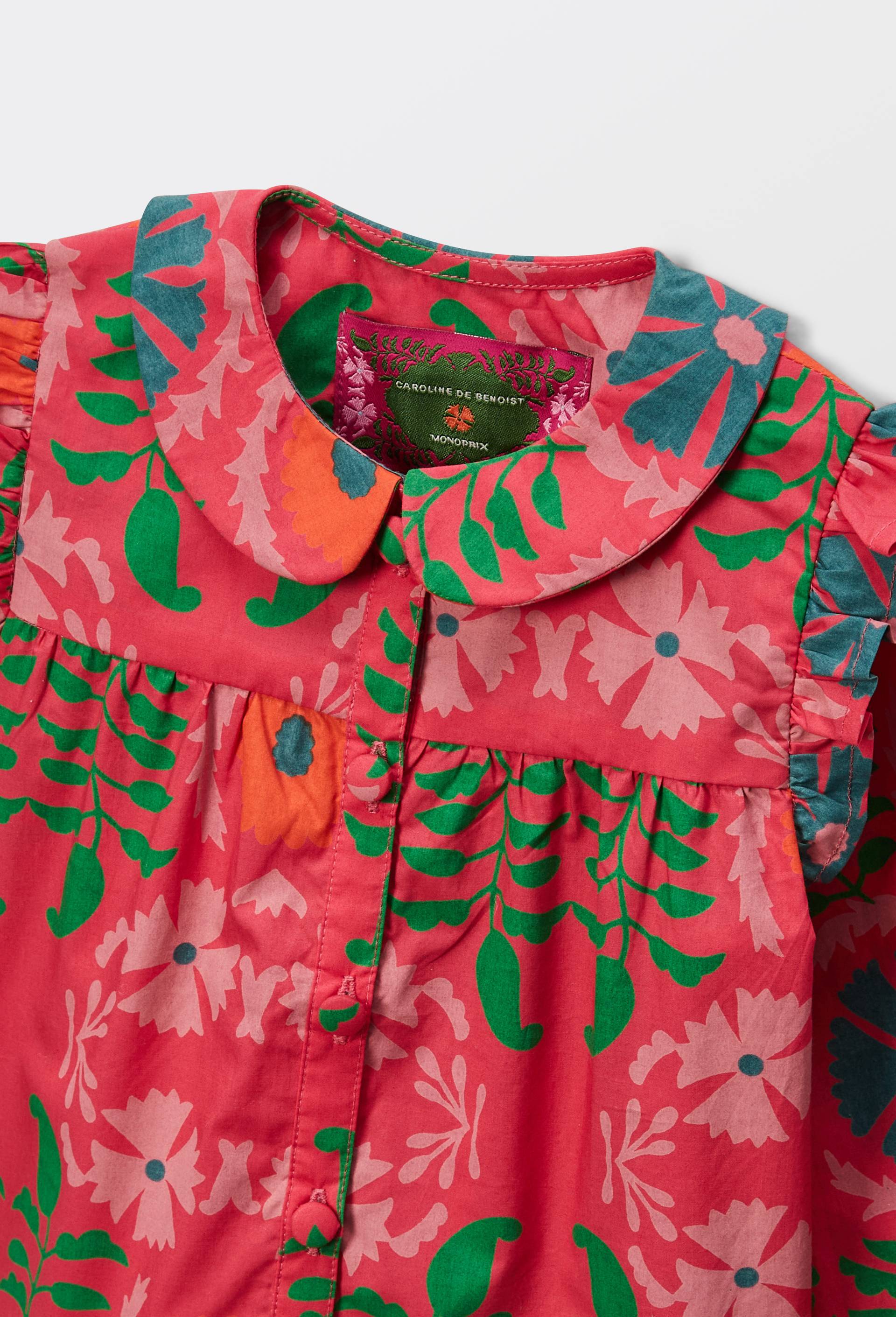 Blouse manches longues imprimée en coton BIO GOTS - CAROLINE DE BENOIST X MONOPRIX ROSE pour ...