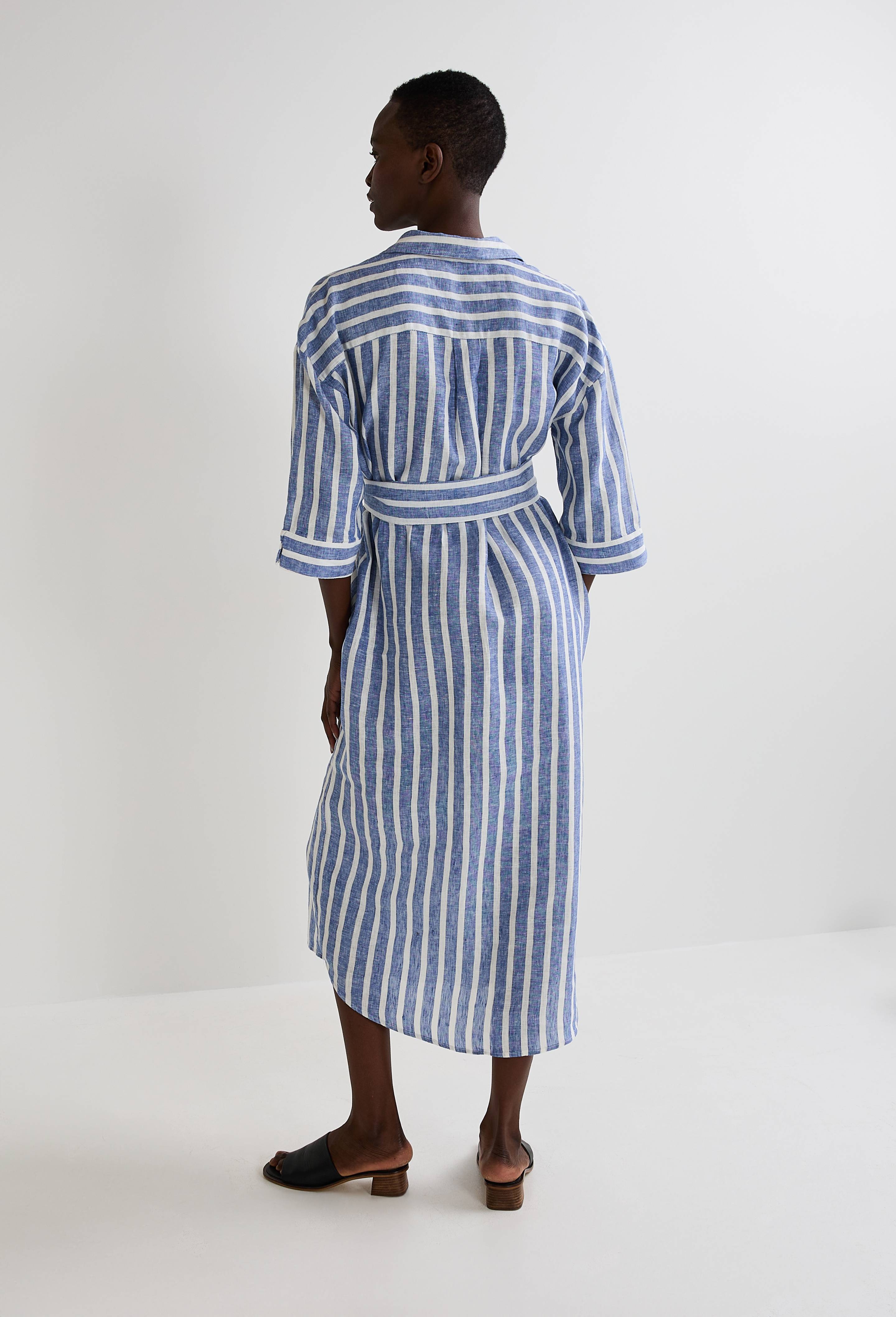 Robe midi rayée en lin BLEU pour femme MONOPRIX PREMIUM
