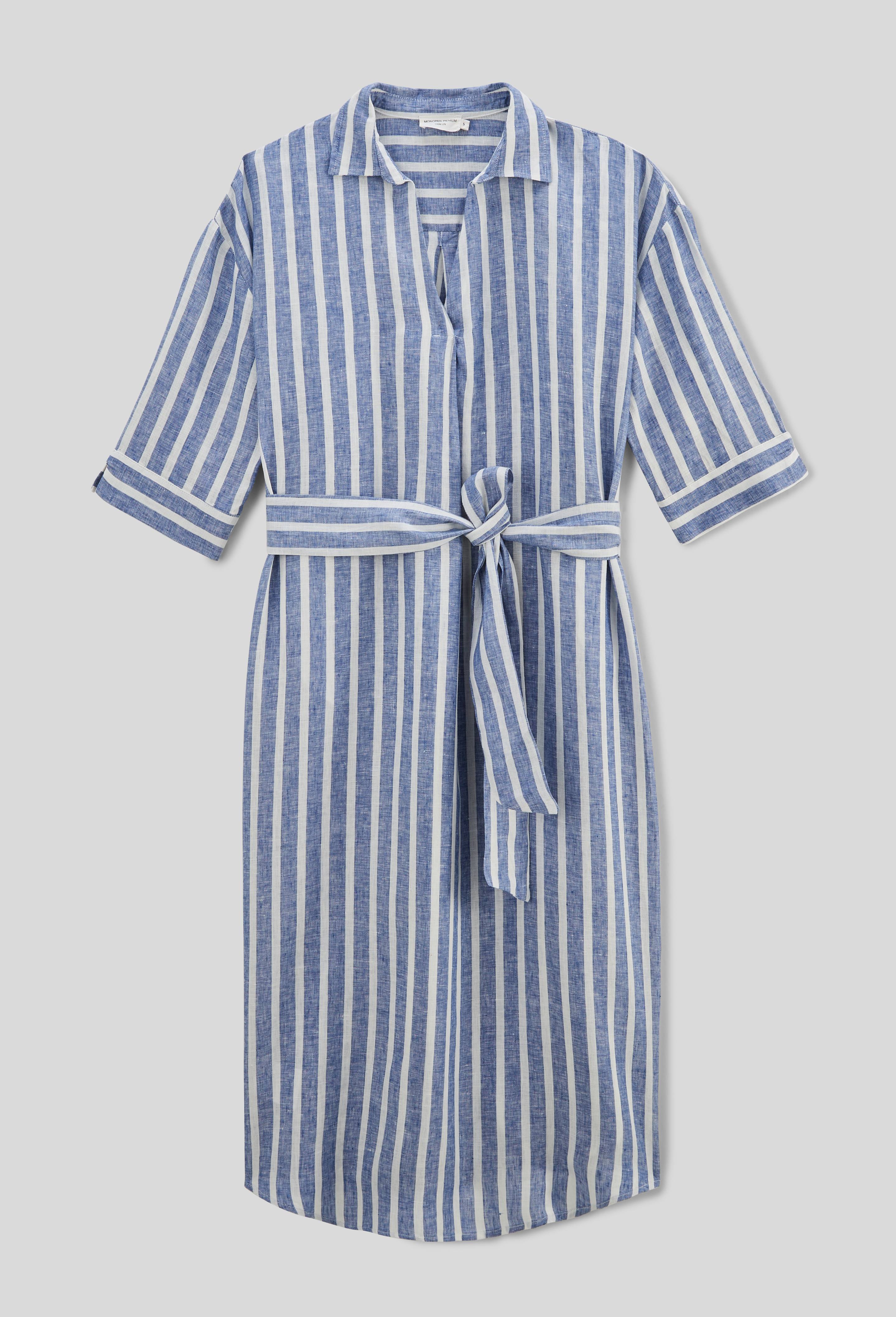 Robe midi rayée en lin BLEU pour femme MONOPRIX PREMIUM