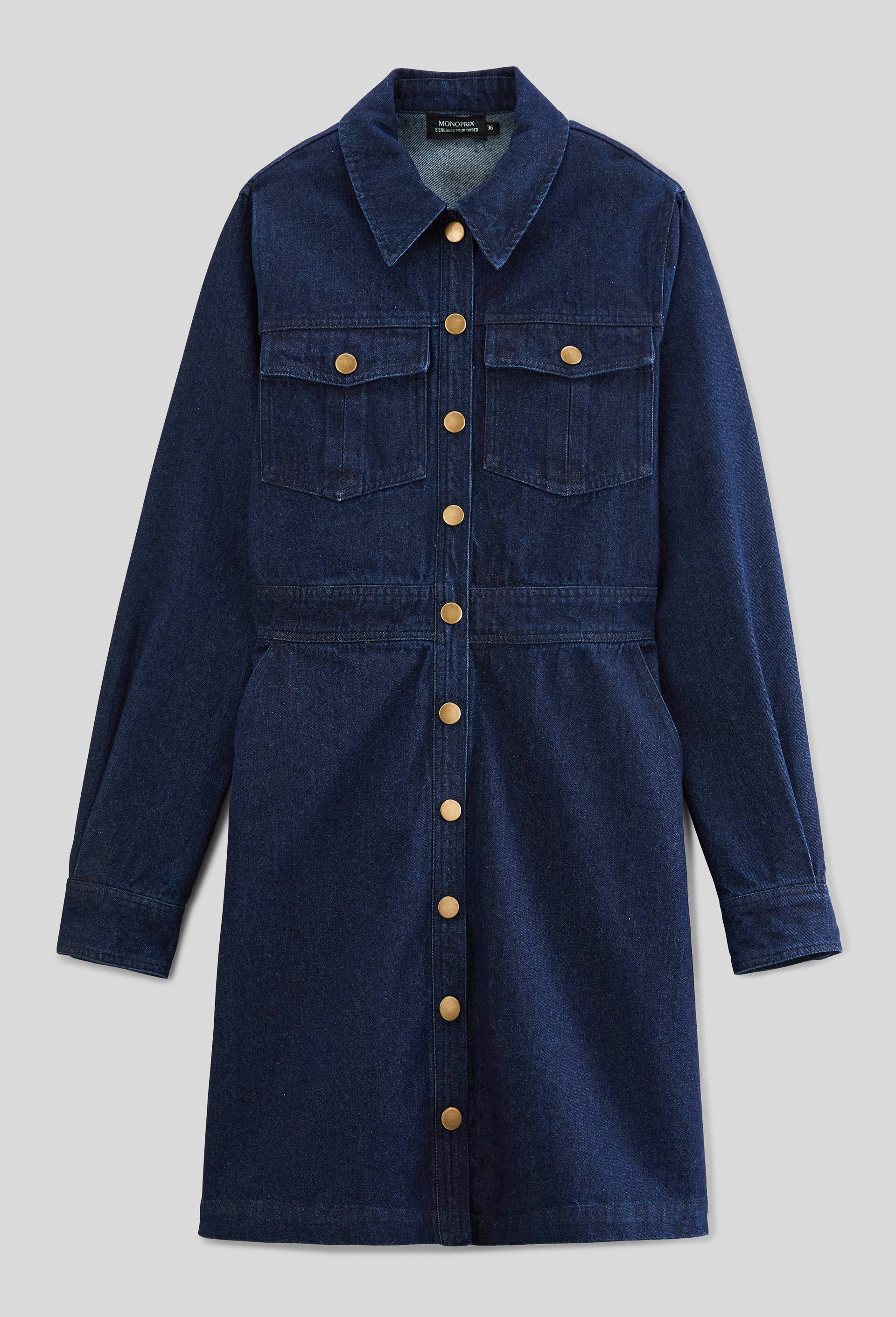 Robe courte cintrée denim en coton BLEU FONCE pour femme MONOPRIX