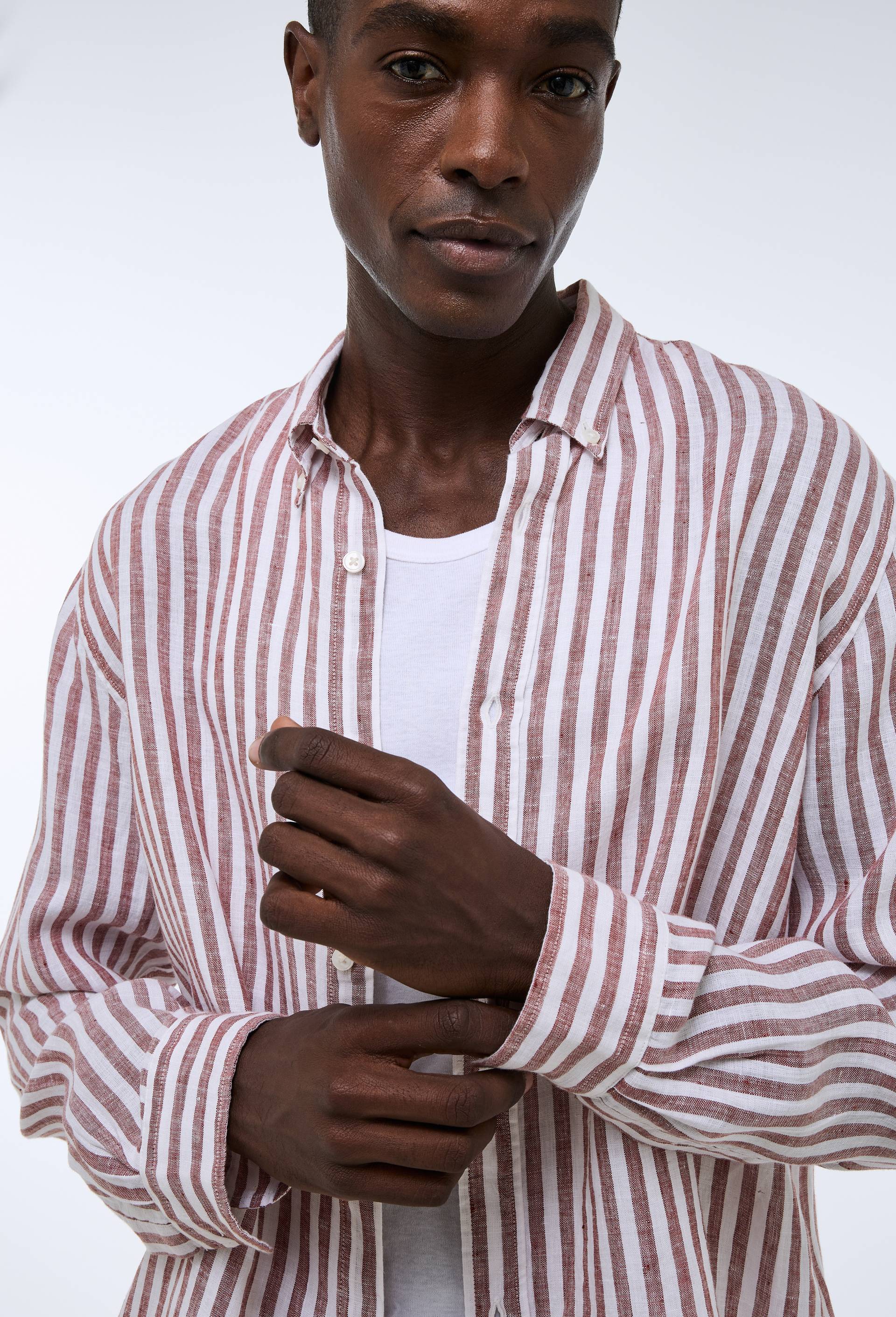 Chemise rayée en lin BRUN pour homme MONOPRIX PREMIUM