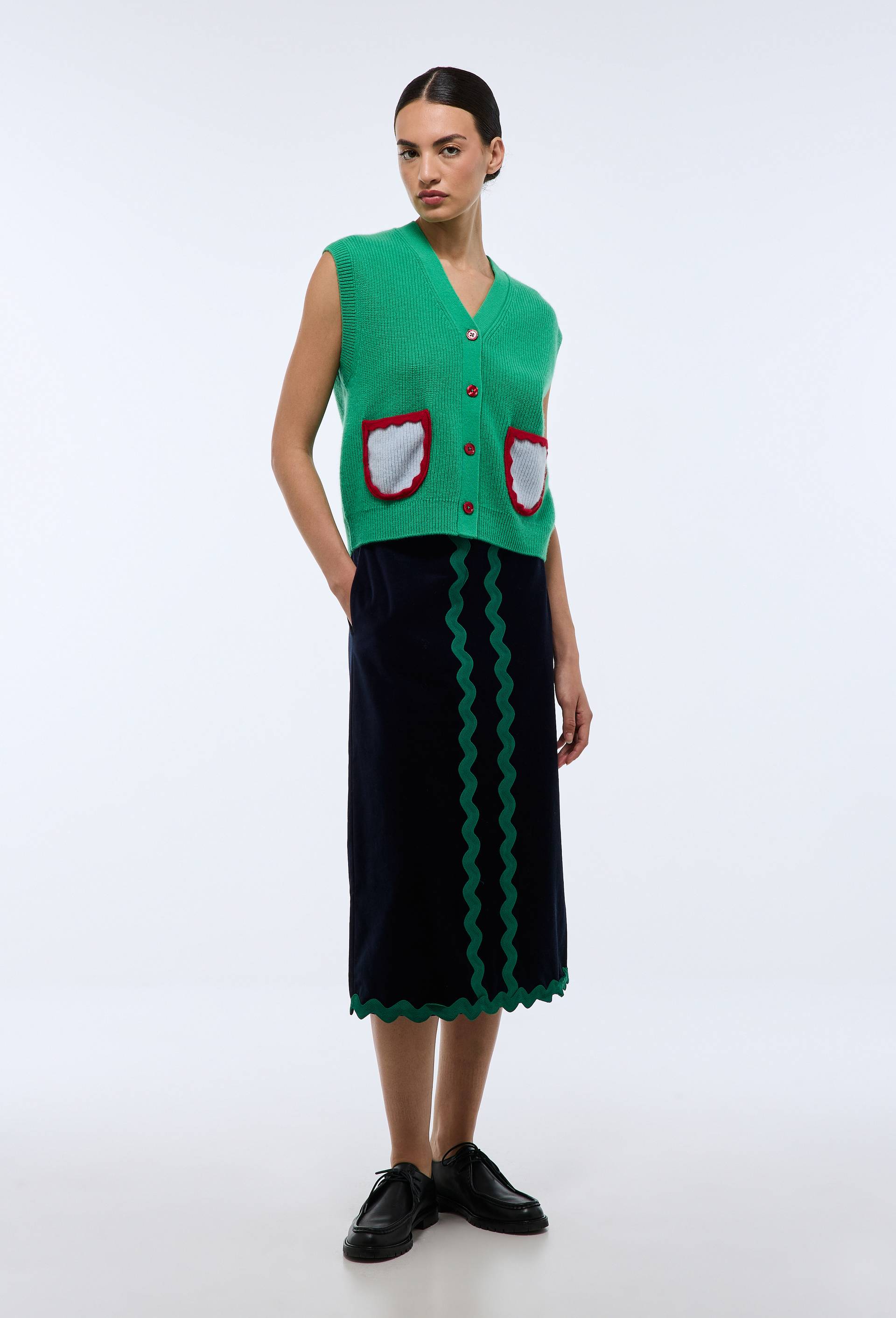 Jupe longue en velours de coton - LA VESTE X MONOPRIX BLEU FONCE pour femme MONOPRIX CREATEURS