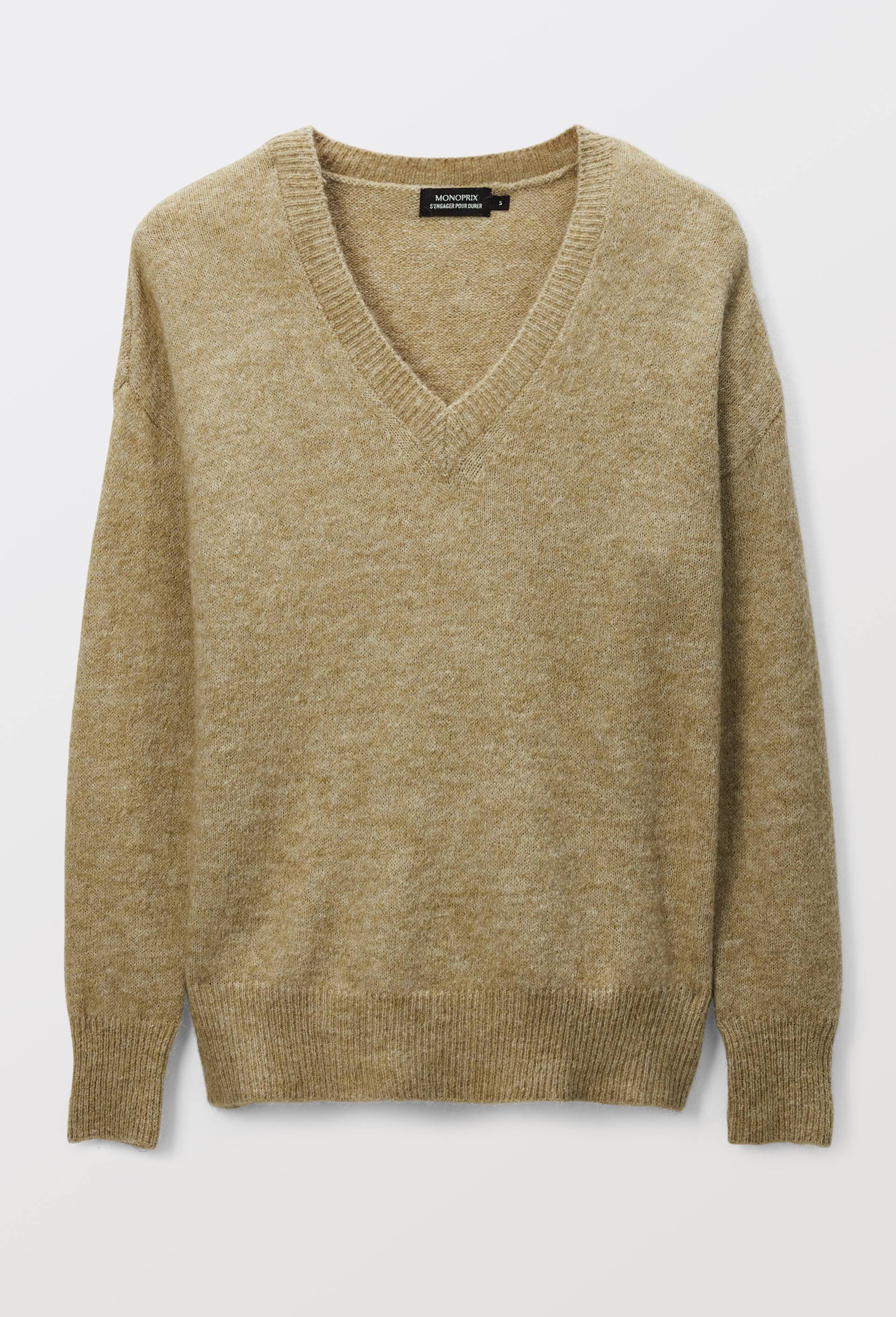 Pull col V uni contenant de l'alpaga VERT CLAIR pour femme MONOPRIX