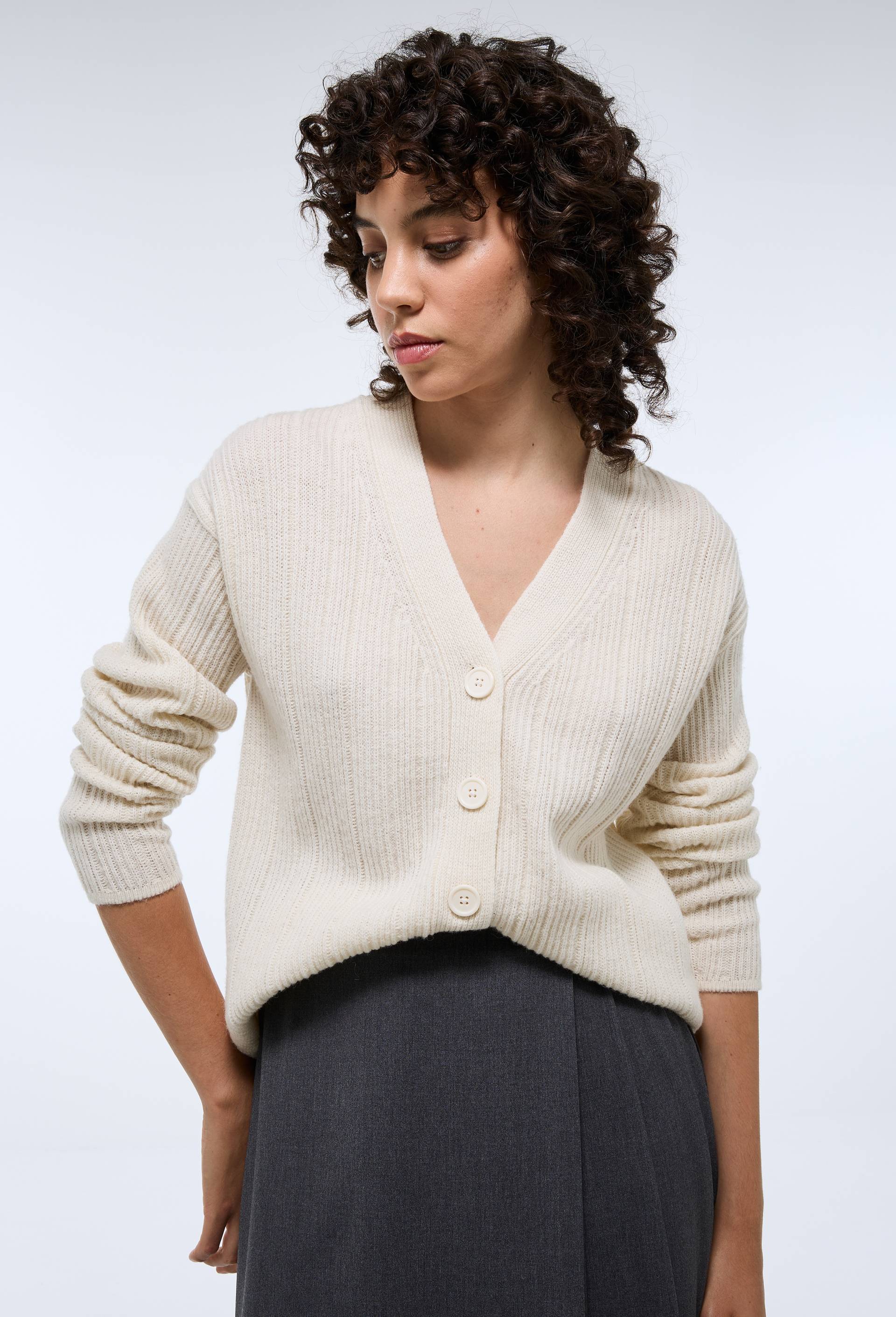 Cardigan manches longues contenant de la laine ECRU pour femme MONOPRIX