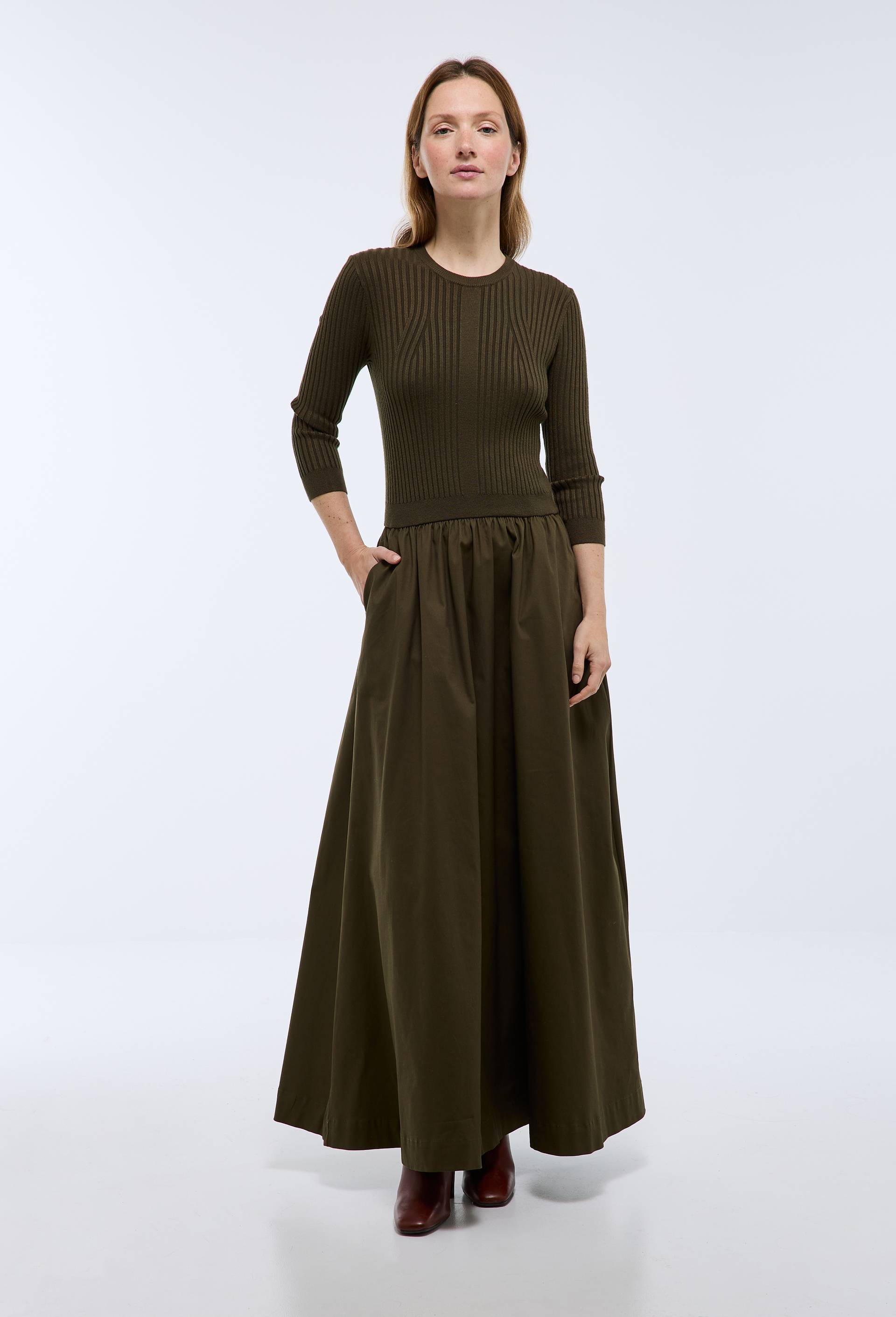 Robe longue bi-matière VERT FONCE pour femme MONOPRIX