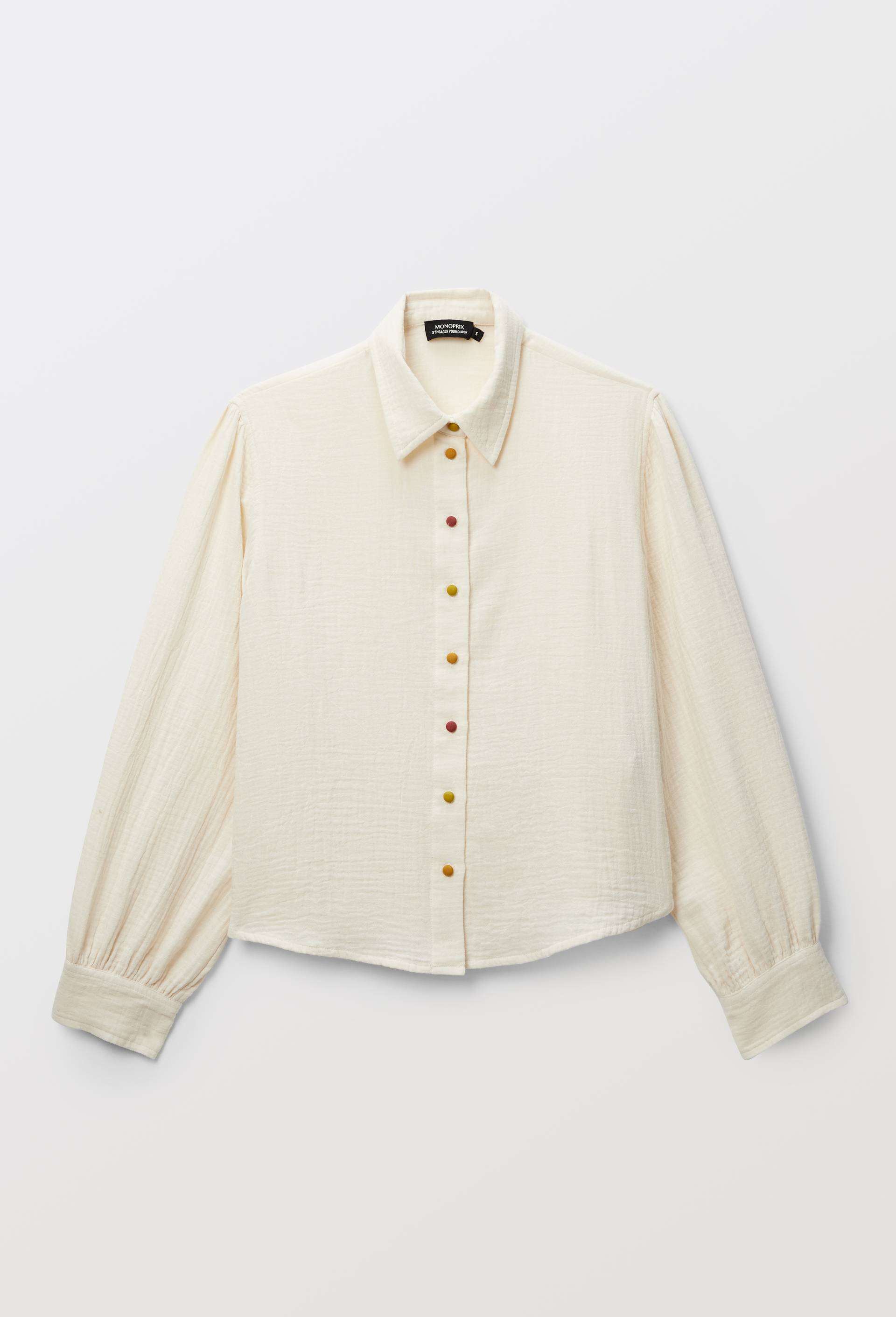Chemise unie à boutons colorés en gaze de coton bio GOTS